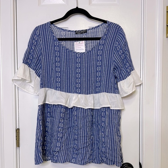 Francesca's Collections | Tops | Navy Blue Ruffled Blouse With Short ...